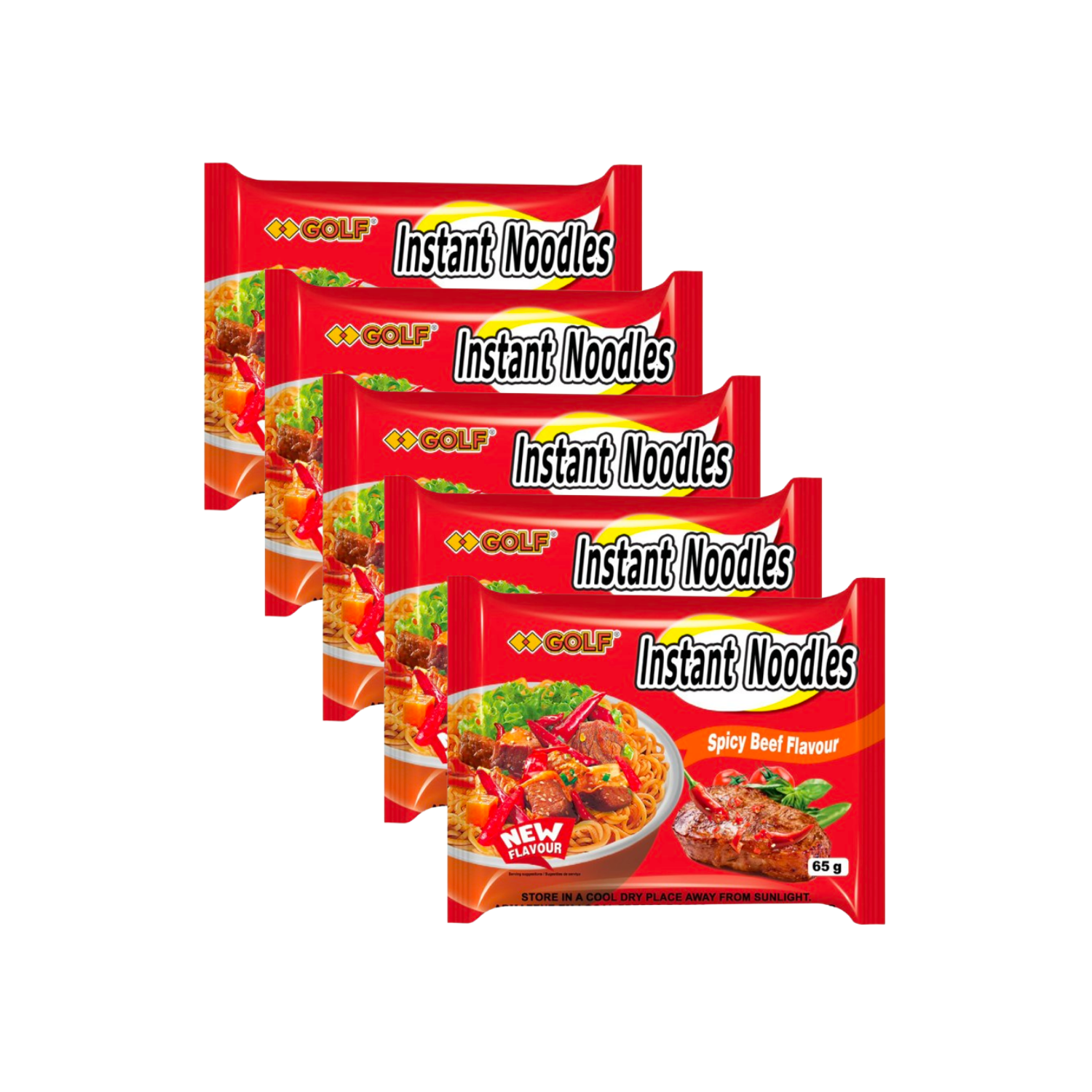 Golf instant noodles spicy beef flavour 5x65g – Sunfree Trading